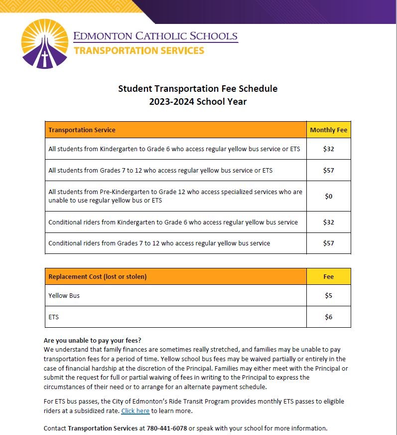 School and Transportation Fees - Monsignor Fee Otterson Catholic ...
